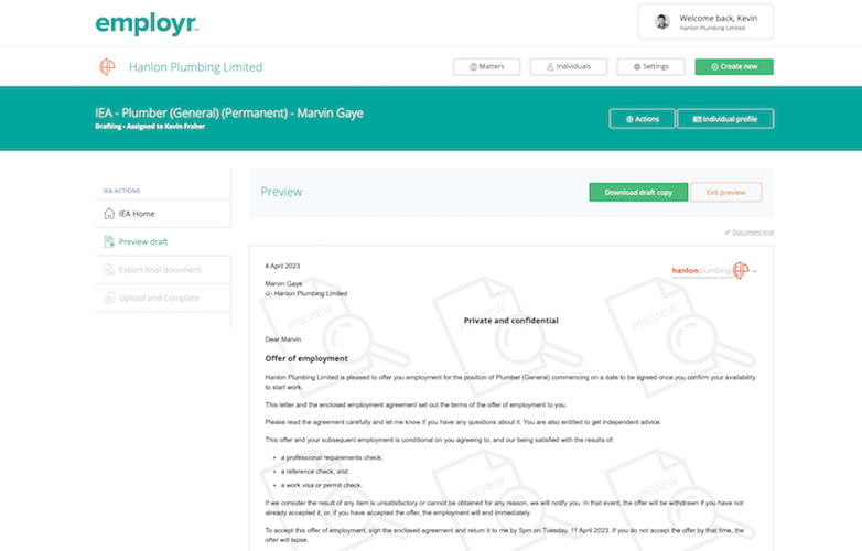 Employment Agreement Builder NZ Demo